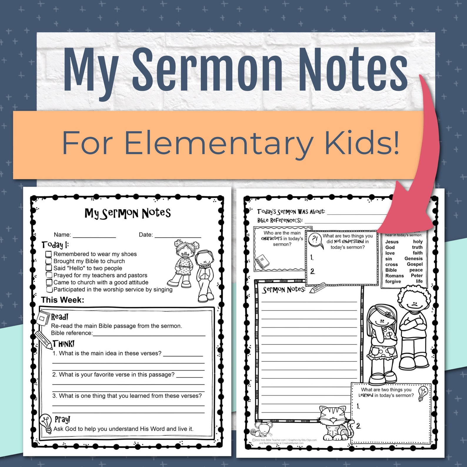 Bible Study Set for Kids, Elementary Sermon Notes, Church Worship ...