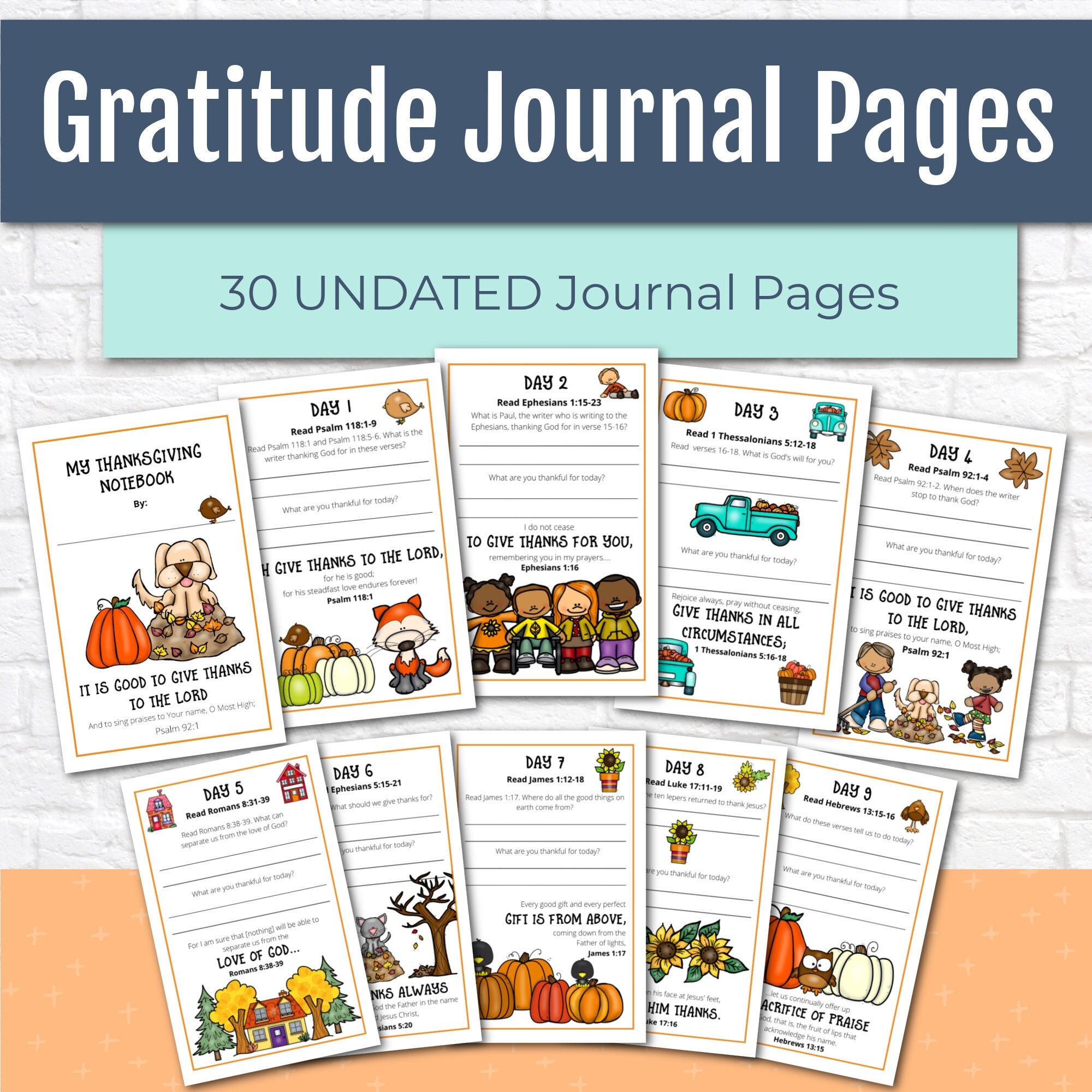 Kids Thanksgiving Gratitude Journal, Printable Thanksgiving Bible Verse ...