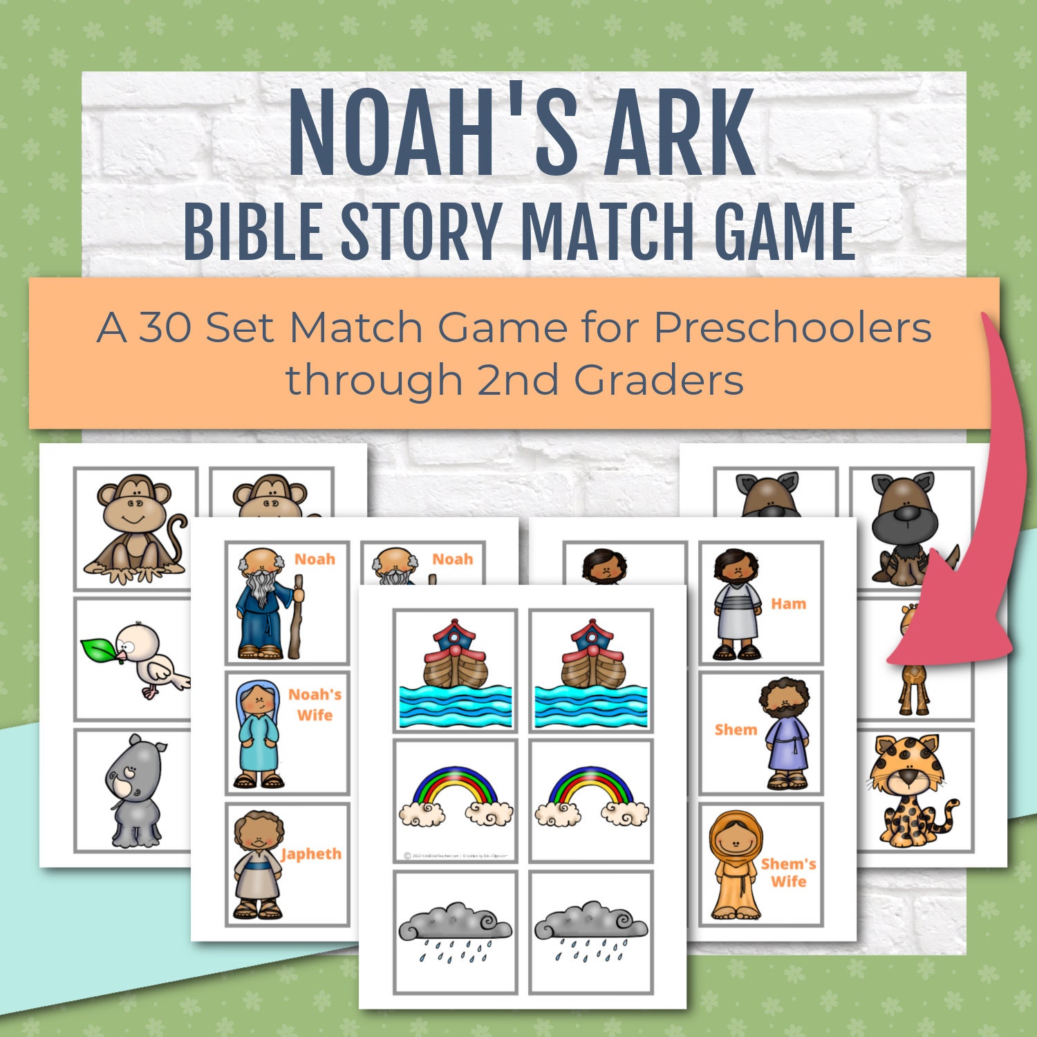 Noah's Ark Matching Game, Bible Elementary Sunday School Activity ...