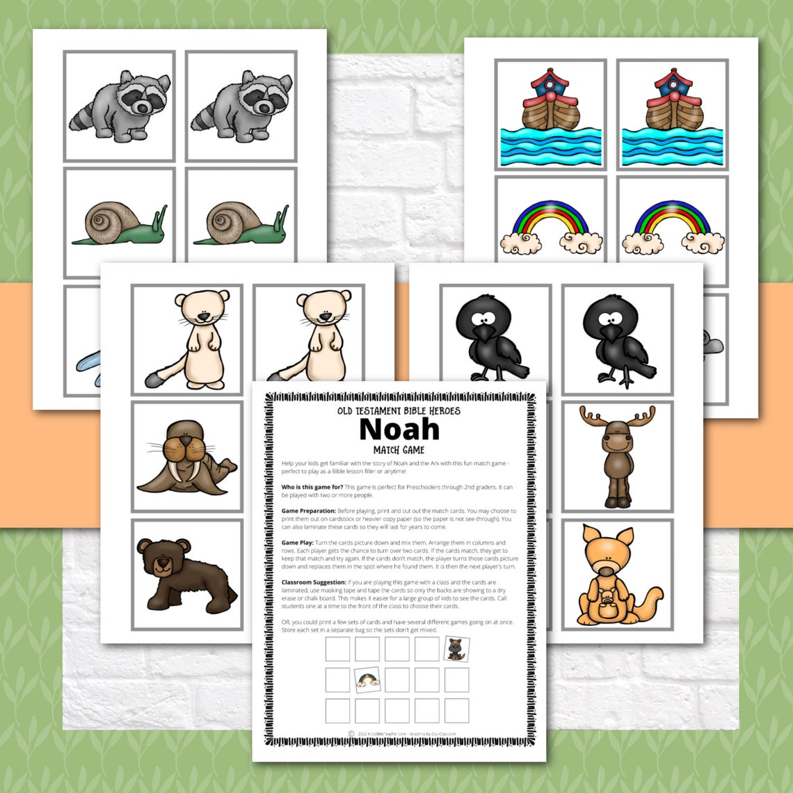 Noah's Ark Matching Game, Bible Elementary Sunday School Activity ...