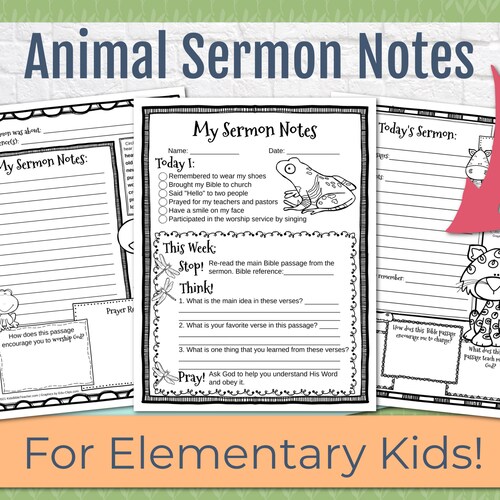 Bible Study Set for Kids Elementary Sermon Notes Church - Etsy