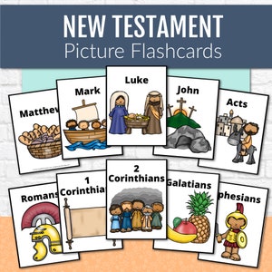 New Testament Books of the Bible Kids Flash Cards, Bible Verse Learning ...