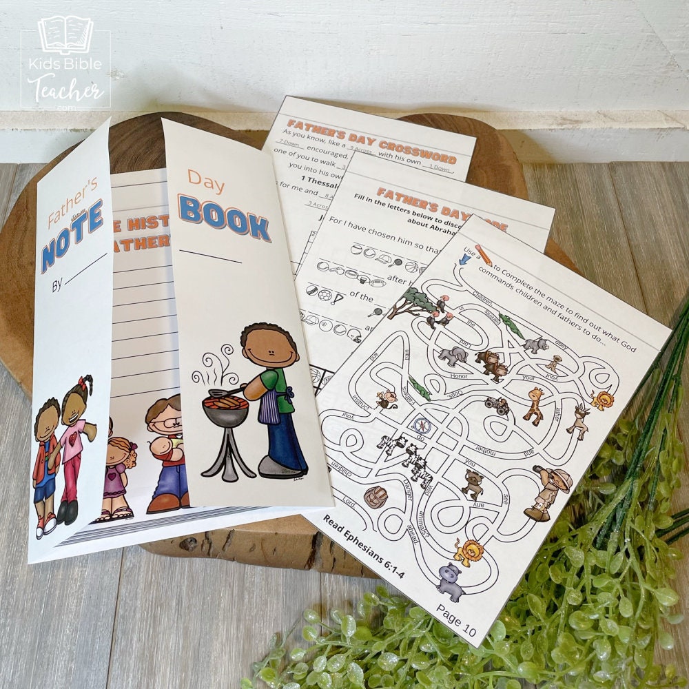 Father's Day Printable Activity Notebook for Kids, Sunday School Bible ...