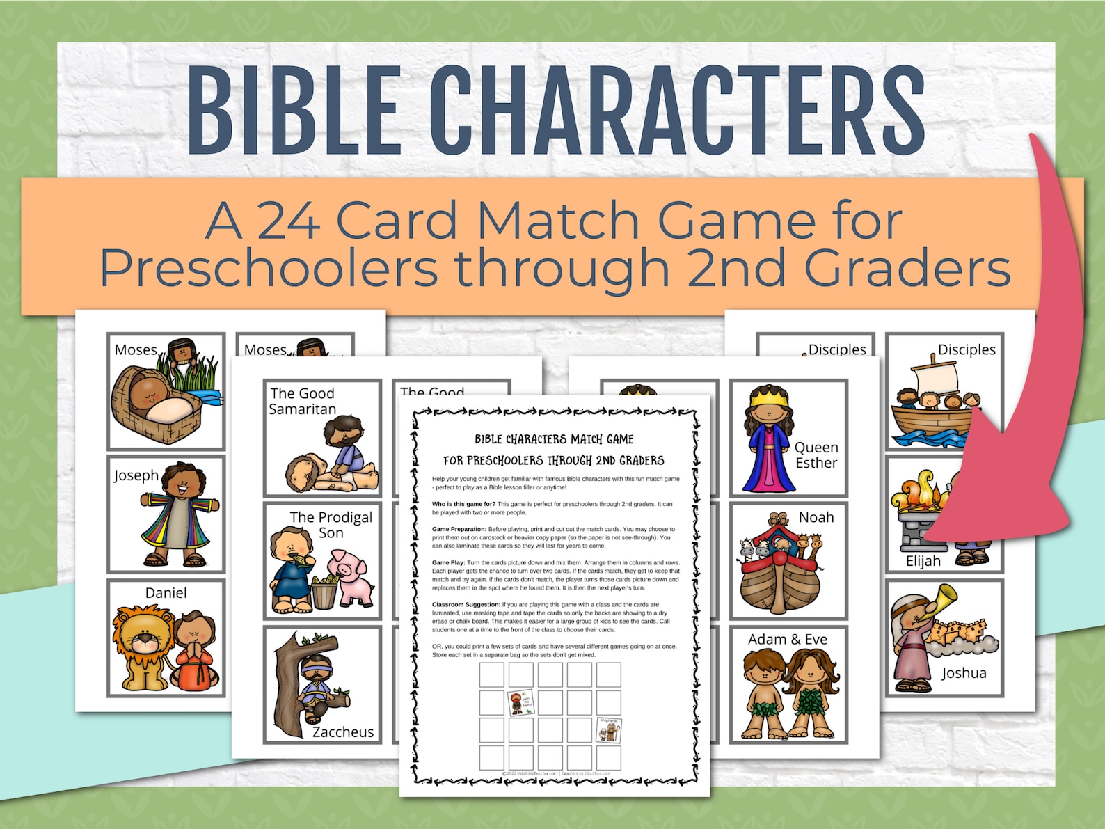 Bible Characters Matching Game, Elementary Sunday School Craft, Church ...