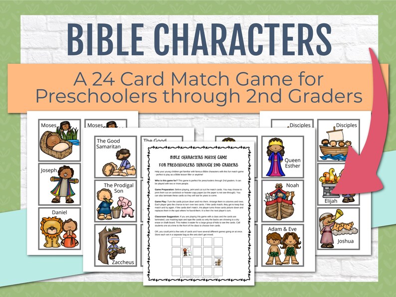 Bible Characters Matching Game, Elementary Sunday School Craft, Church ...