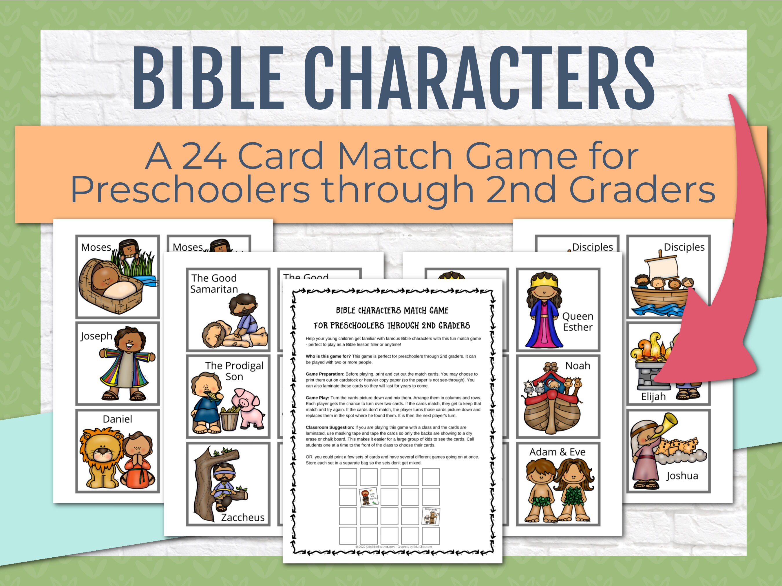 Bible Characters Matching Game, Elementary Sunday School Craft, Church ...
