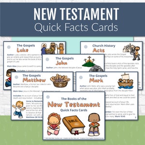 New Testament Books of the Bible Kids Fact Cards, Bible Verse Learning ...