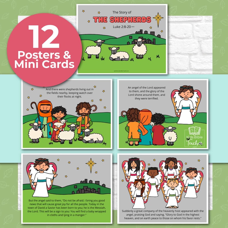 Christmas Shepherds and Angels Teaching Posters Mini Cards Luke 2 Bible ...