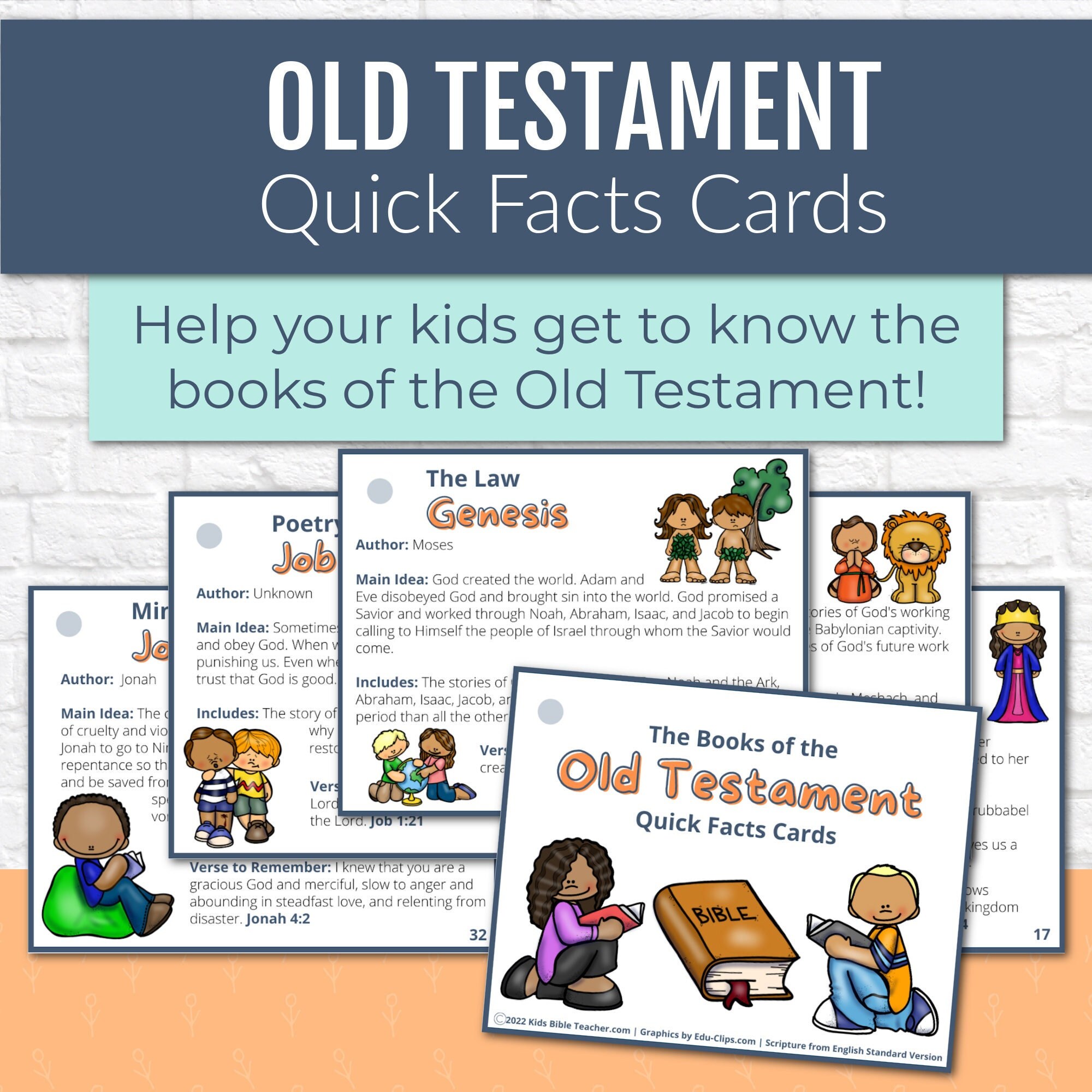 Old Testament Books of the Bible Kids Fact Cards, Bible Verse Learning ...