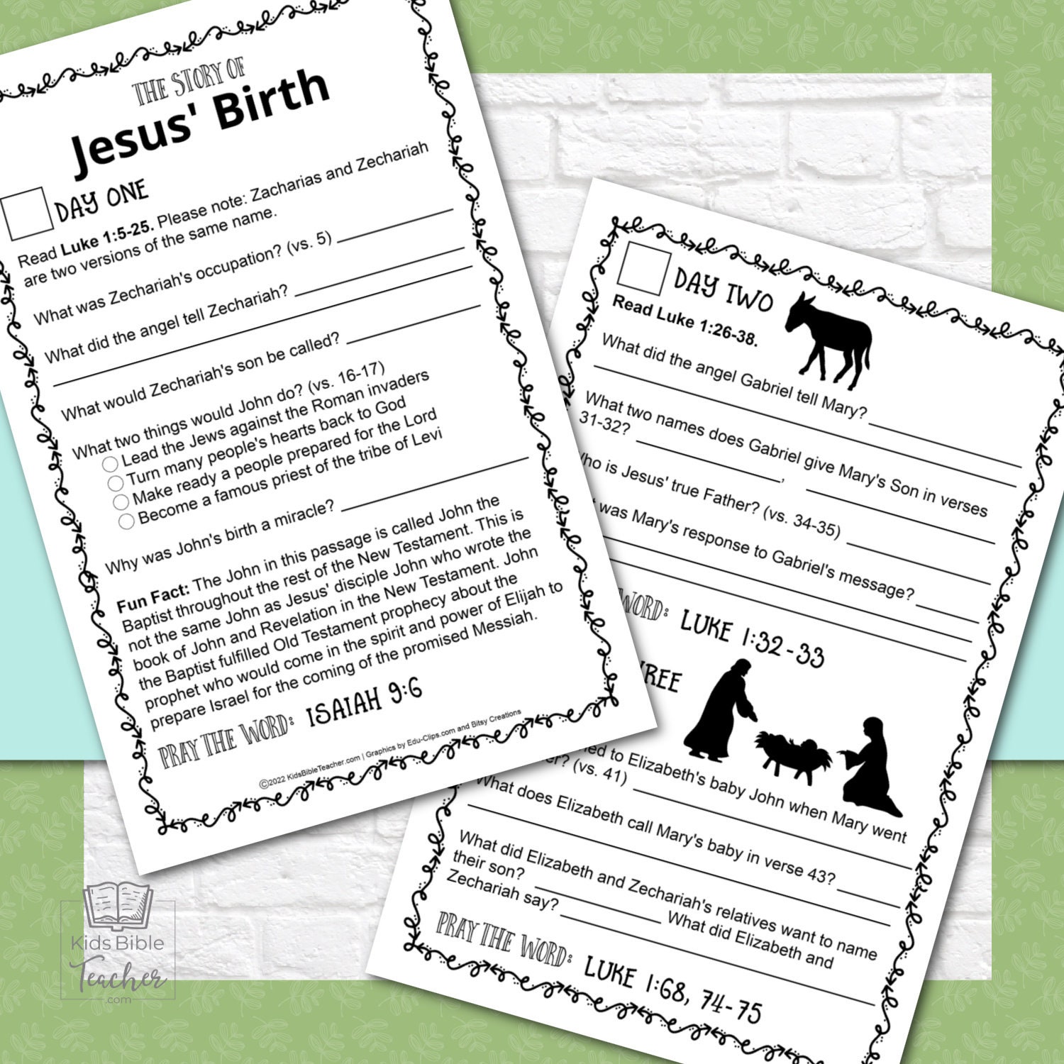 Story of Jesus Birth Bible Reading Pages for Kids, Nativity Christmas ...