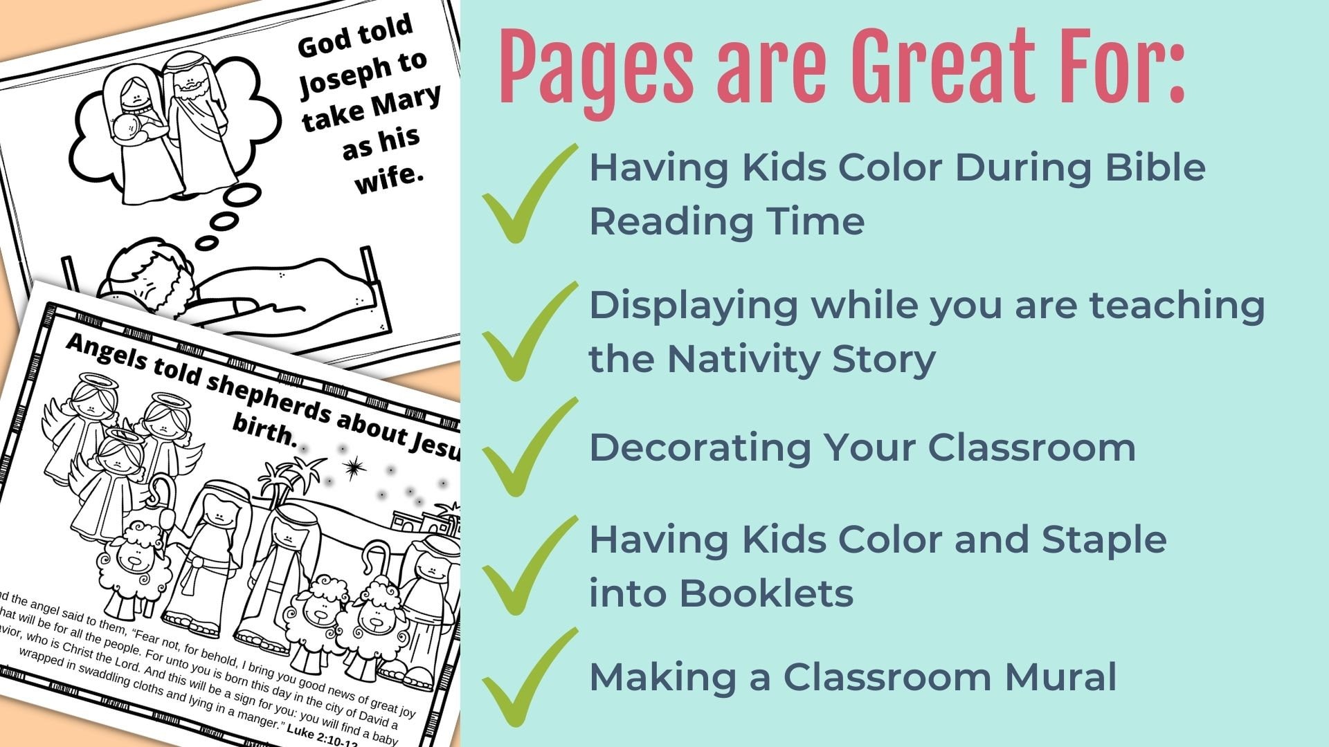 Jesus' Birth Activity Pages, Bible Preschool Sunday School Christmas ...