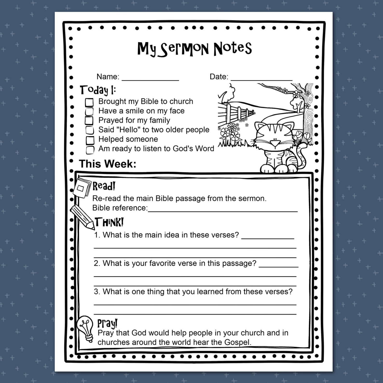 Bible Study Set for Kids, Elementary Sermon Notes, Church Worship ...