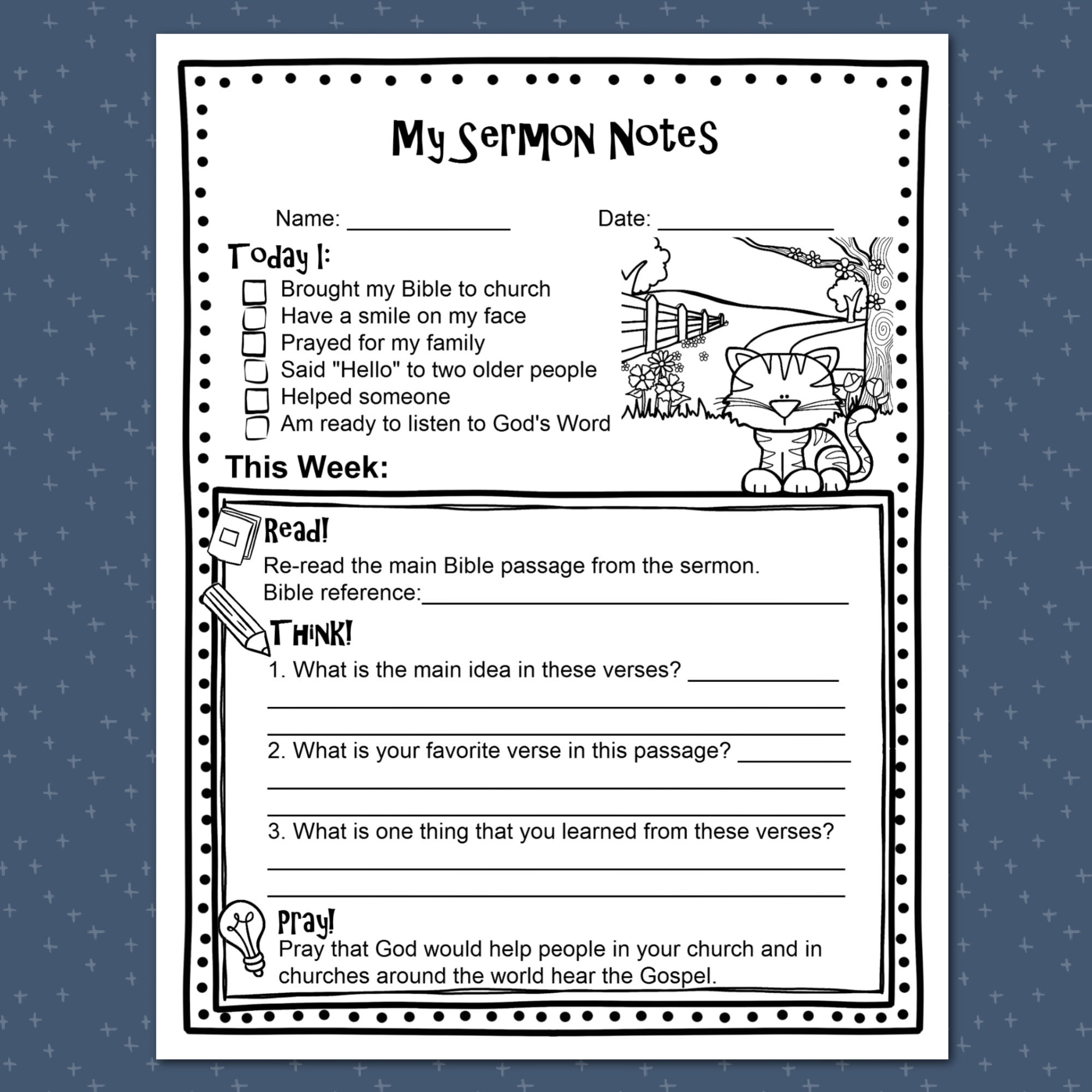Bible Study Set for Kids, Elementary Sermon Notes, Church Worship ...
