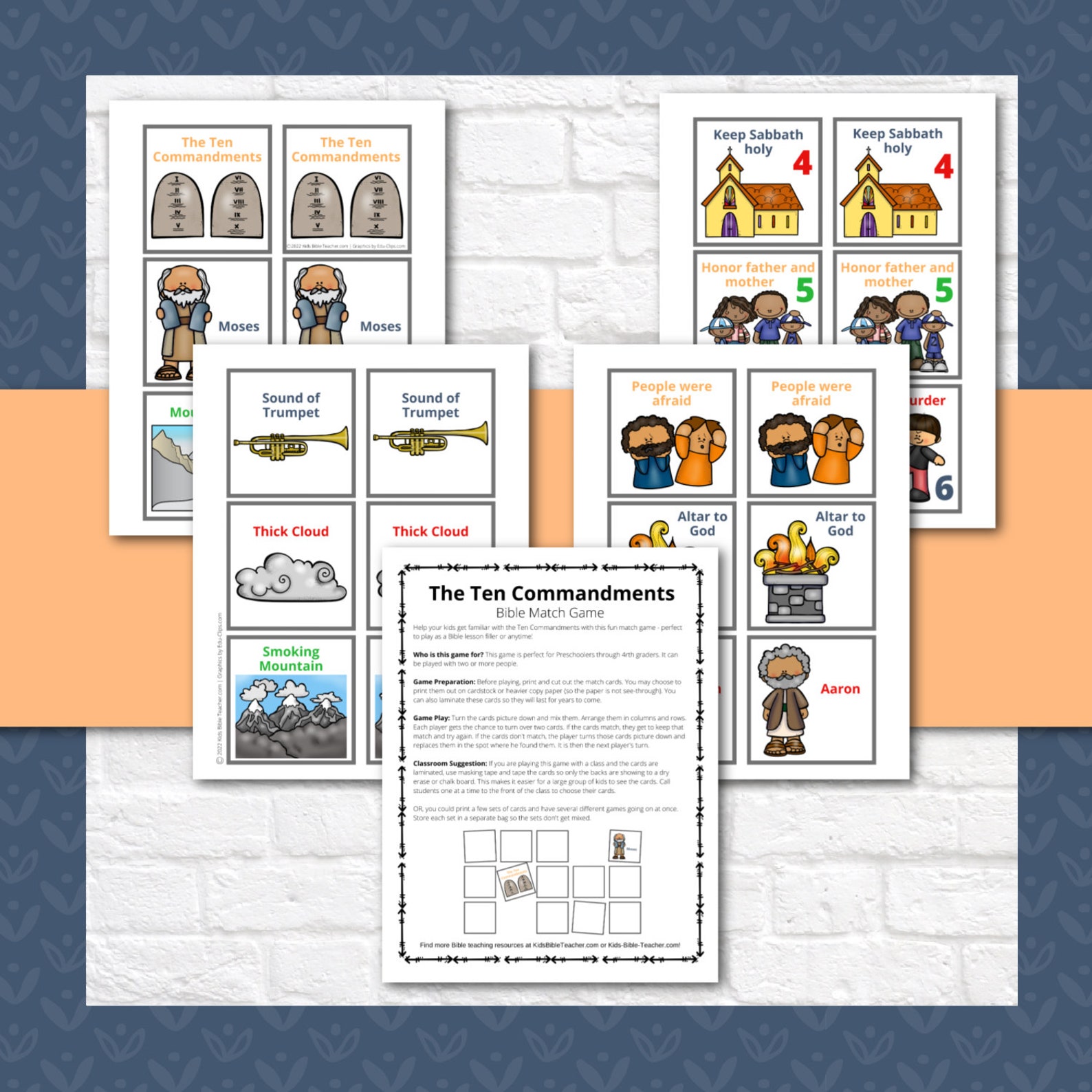 Ten Commandments Matching Game, Bible Elementary Sunday School Activity ...