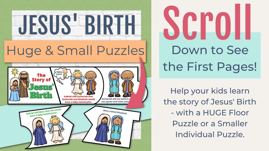 Jesus' Birth Books of the Bible Puzzle, Bible Game for Kids Floor ...