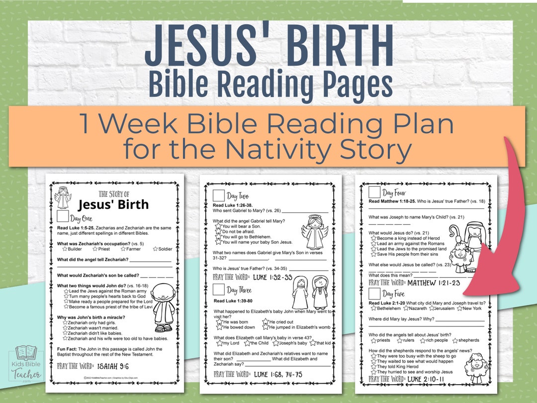 Story of Jesus Birth Bible Reading Pages for Kids, Nativity Christmas ...