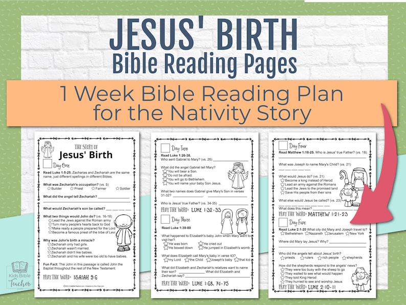 Story of Jesus Birth Bible Reading Pages for Kids, Nativity Christmas ...