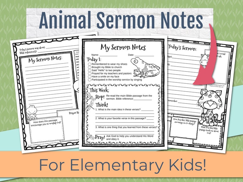Bible Study Set for Kids, Preschooler Sermon Notes, Church Worship ...