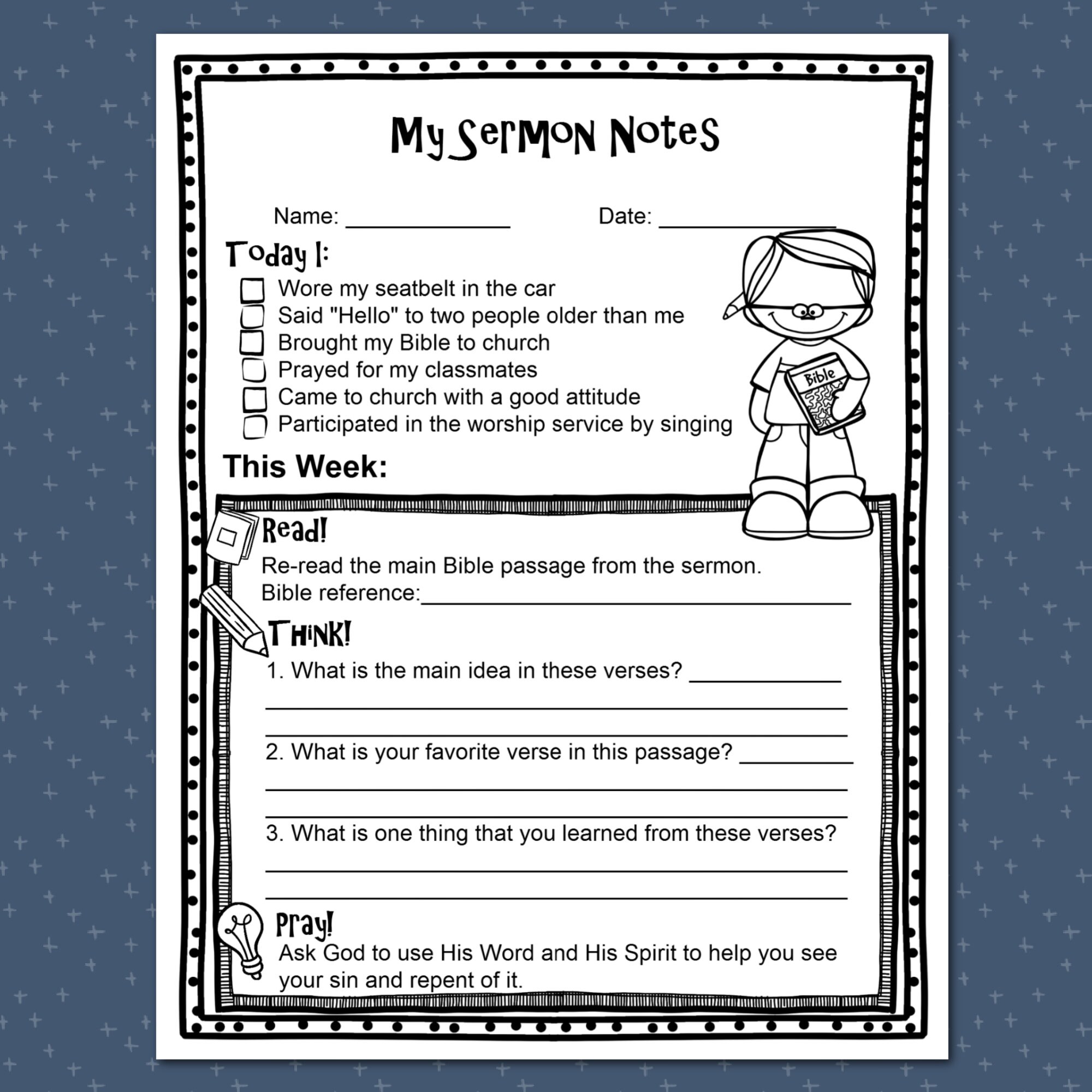 Bible Study Set for Kids, Elementary Sermon Notes, Church Worship ...