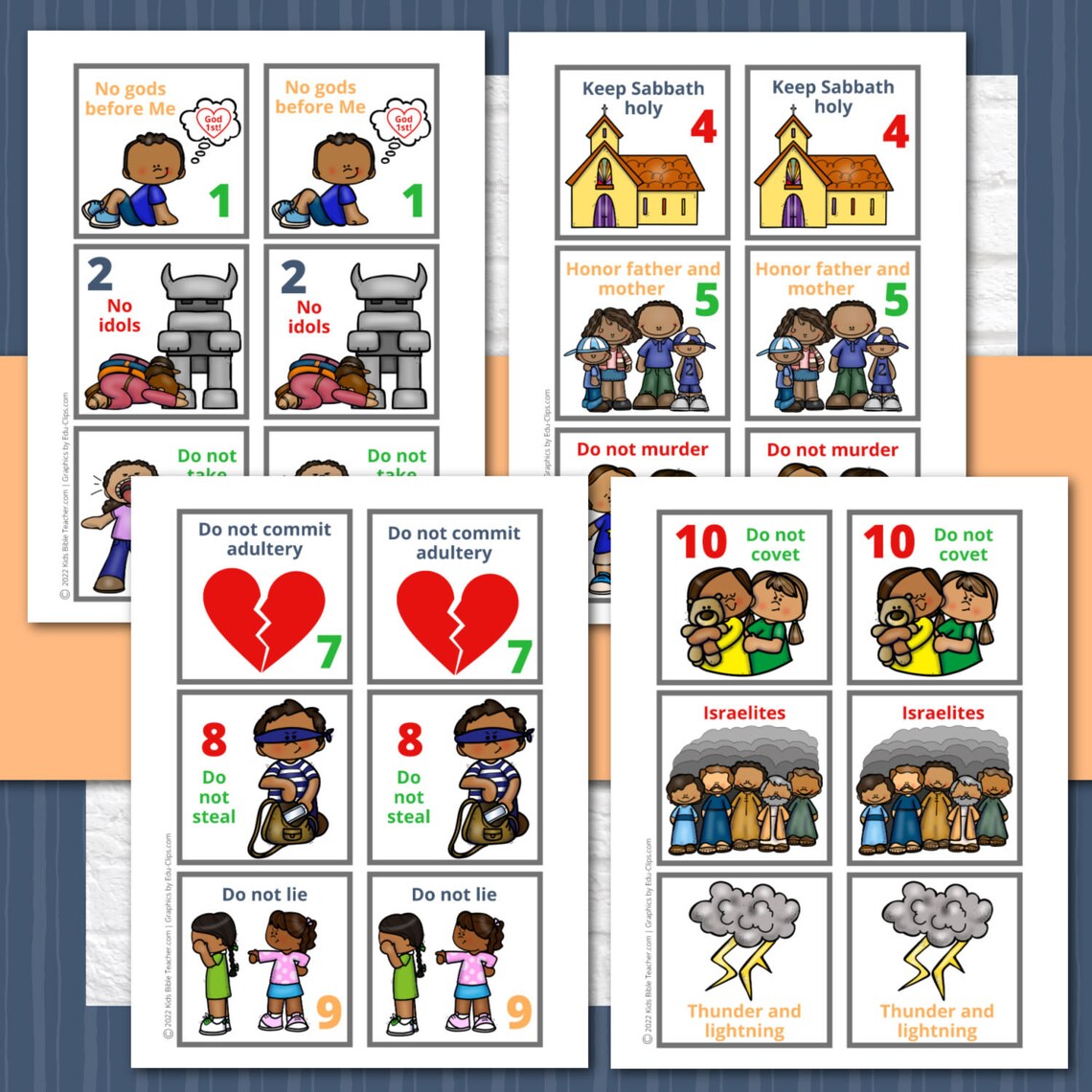 Ten Commandments Matching Game, Bible Elementary Sunday School Activity ...