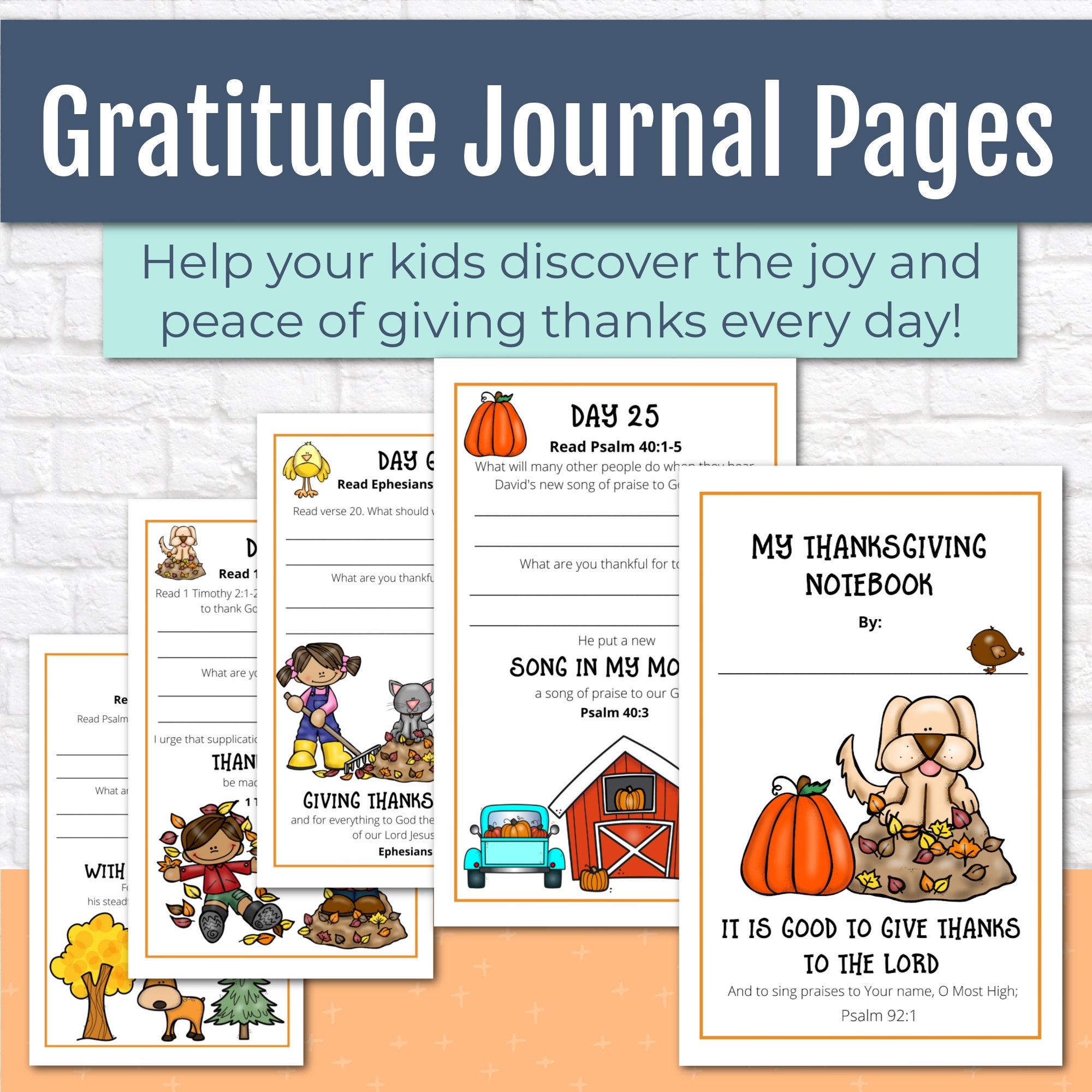 Kids Thanksgiving Gratitude Journal, Printable Thanksgiving Bible Verse ...
