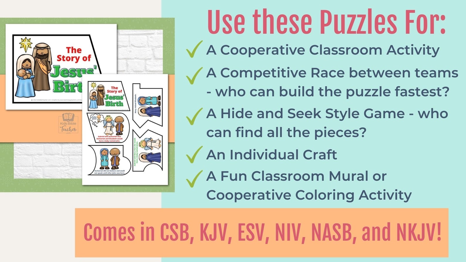 Jesus' Birth Books of the Bible Puzzle, Bible Game for Kids Floor ...