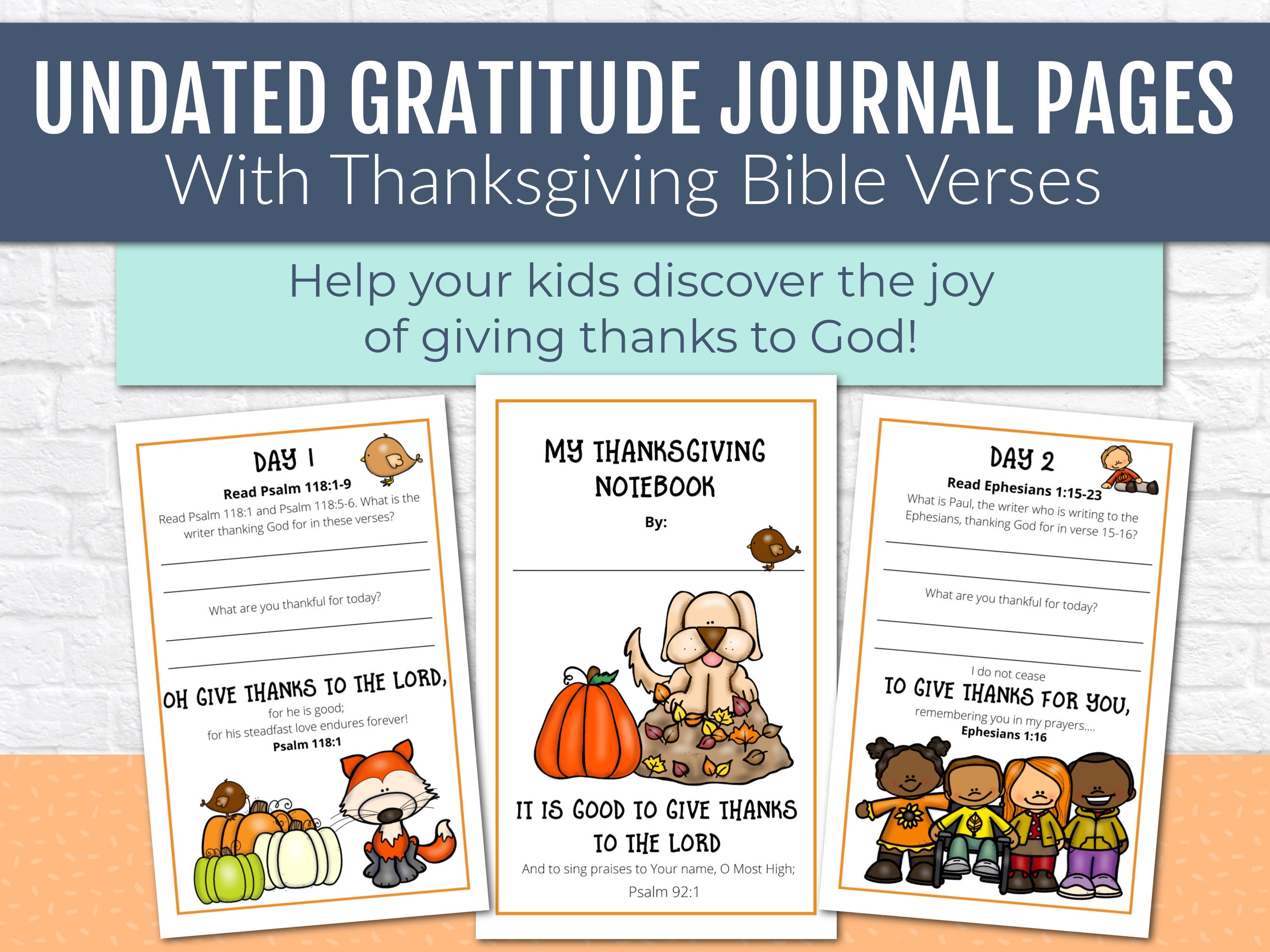 Kids Thanksgiving Gratitude Journal, Printable Thanksgiving Bible Verse ...