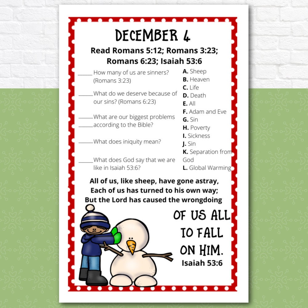 Kid's Advent Bible Study Printable, Children's Christmas Bible Verse ...