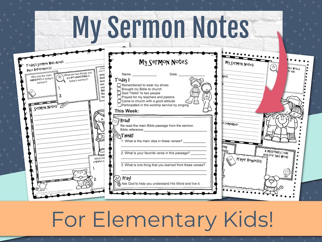 Bible Study Set for Kids Elementary Sermon Notes Church - Etsy