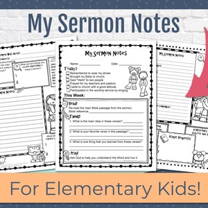 Bible Study Set for Kids, Elementary Sermon Notes, Church Worship ...