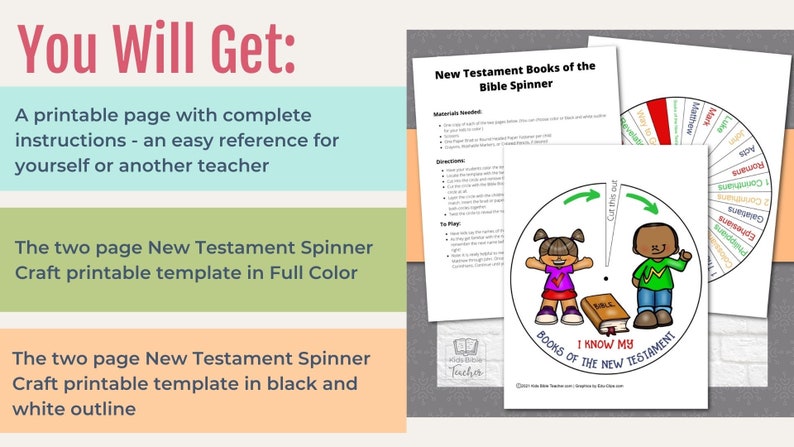 New Testament Books of the Bible Spinner Craft Bible Study Games Trivia ...