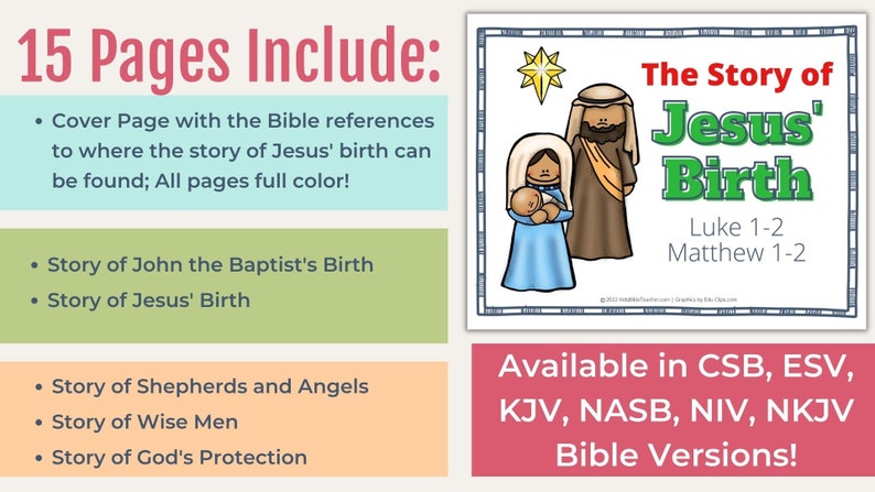 Story of Jesus Birth Posters Teaching Cards, Nativity Christmas Bible ...
