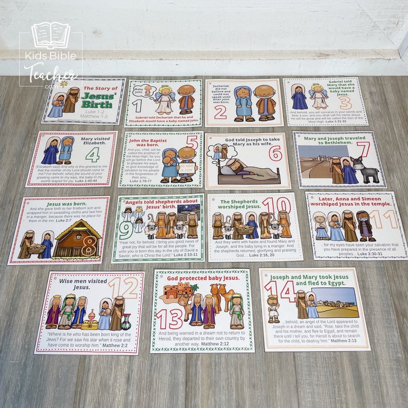 Story of Jesus Birth Posters Teaching Cards, Nativity Christmas Bible ...