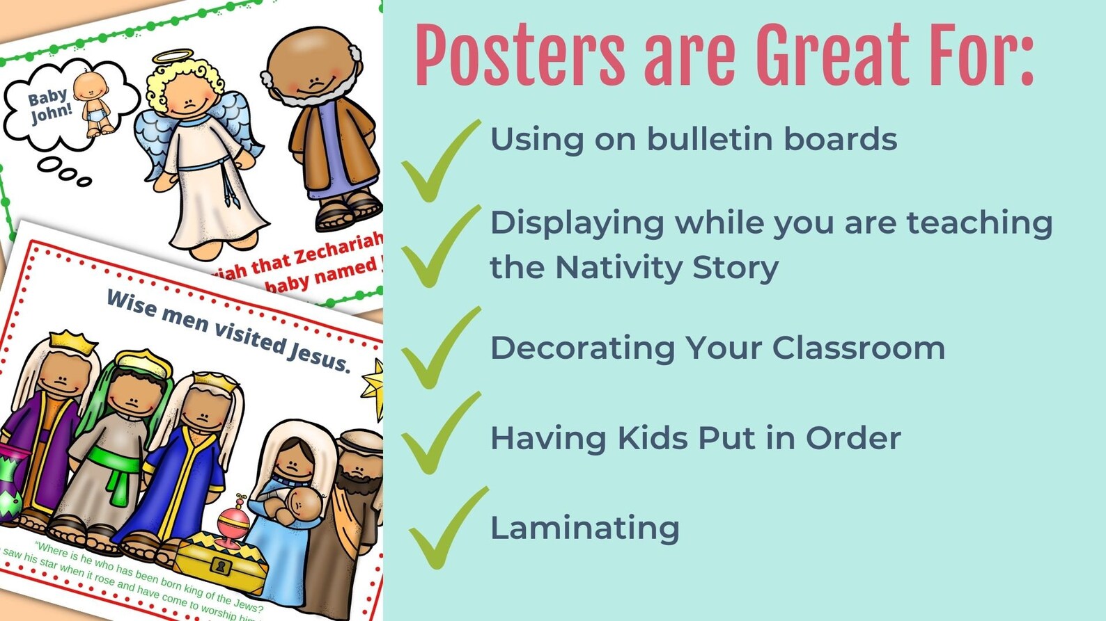 Story of Jesus Birth Posters Teaching Cards, Nativity Christmas Bible ...