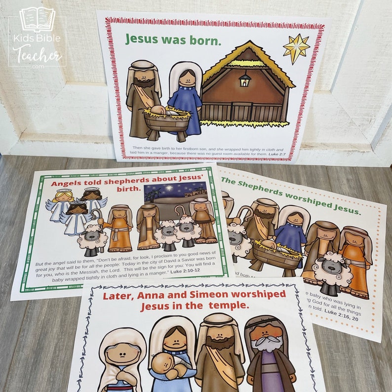Story of Jesus Birth Posters Teaching Cards, Nativity Christmas Bible ...