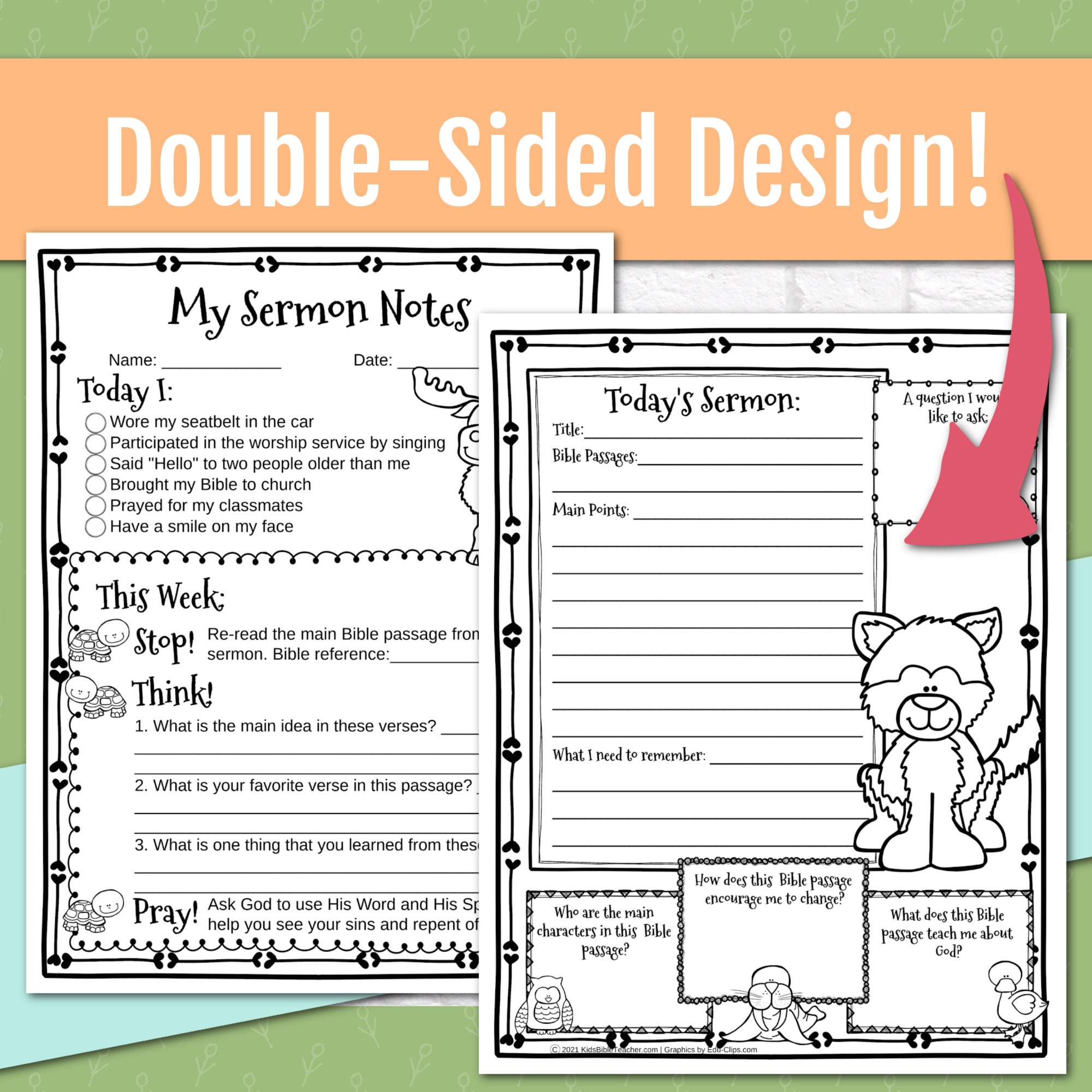 Bible Study Set for Kids, Preschooler Sermon Notes, Church Worship ...