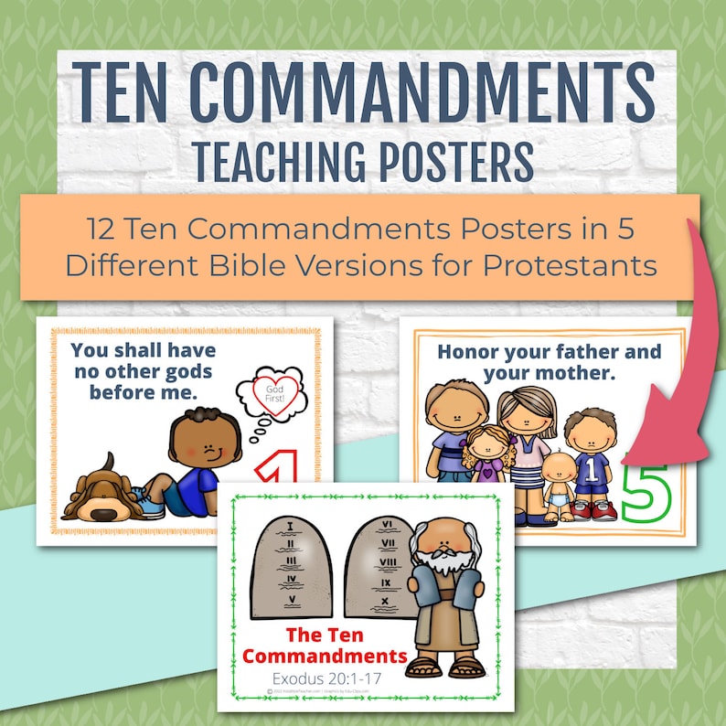 Ten Commandments Posters, Bible Study Children, Sunday School Lesson ...