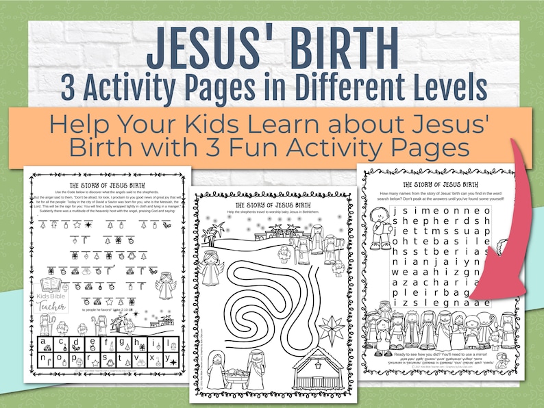 Story of Jesus Birth Bible Reading Pages for Kids, Nativity Christmas ...