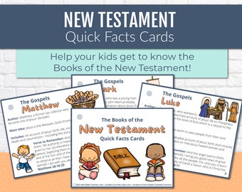 New Testament Books of the Bible Kids Flash Cards, Bible Verse Learning ...