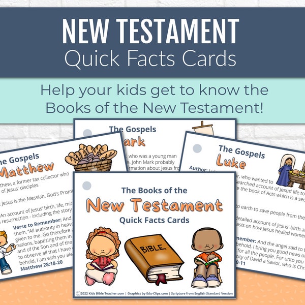 New Testament Books of the Bible Kids Flash Cards, Bible Verse Learning ...