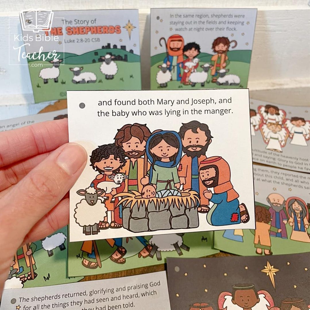 Christmas Shepherds and Angels Teaching Posters Mini Cards Luke 2 Bible ...