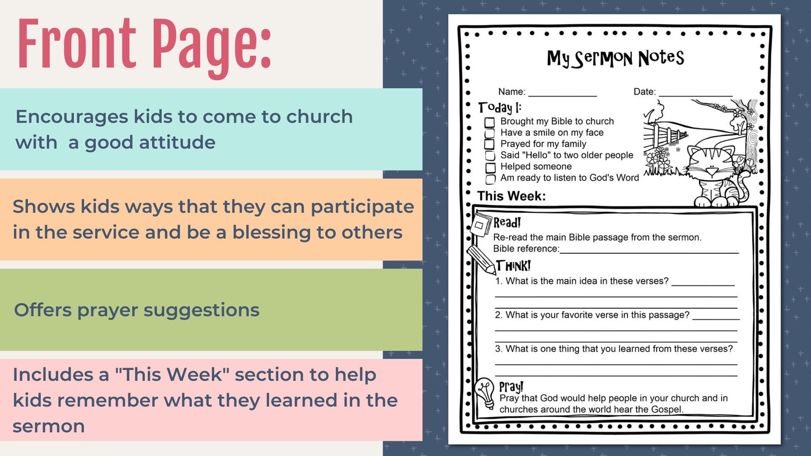 Bible Study Set for Kids, Elementary Sermon Notes, Church Worship ...