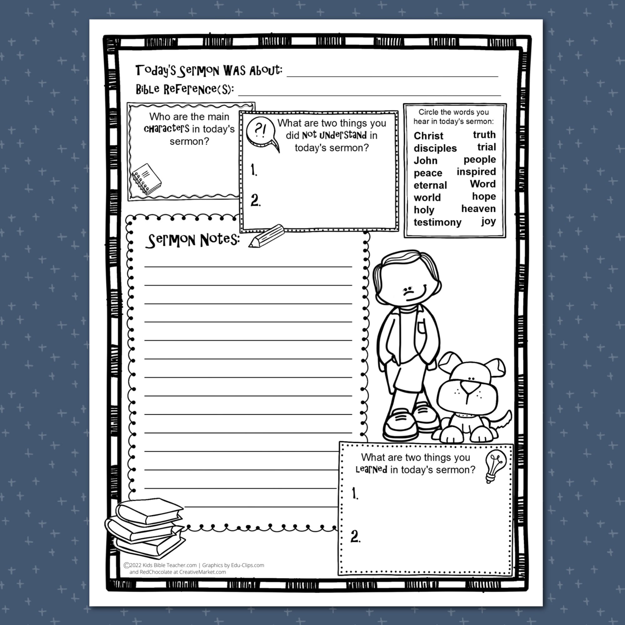 Bible Study Set for Kids, Elementary Sermon Notes, Church Worship ...