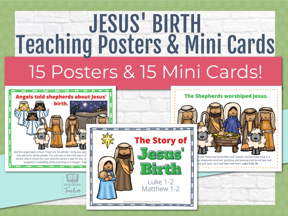 Story of Jesus Birth Posters Teaching Cards, Nativity Christmas Bible ...