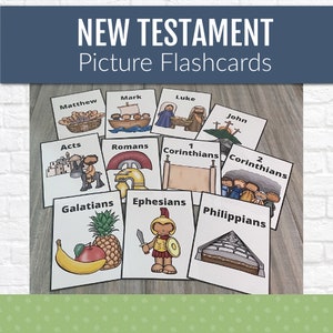 New Testament Books of the Bible Kids Flash Cards, Bible Verse Learning ...