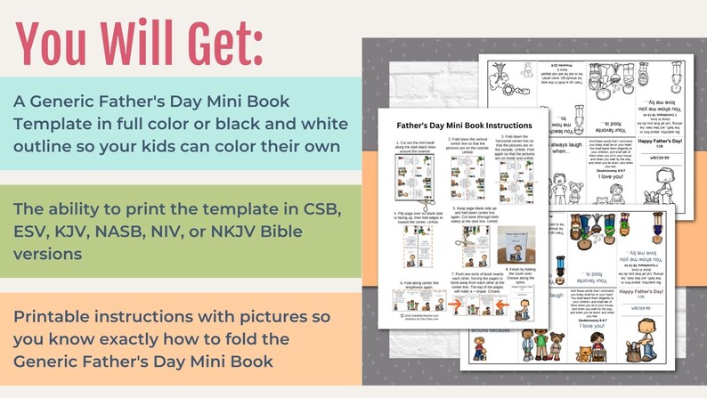The Father's Day Mini Book Craft With Bible Verses Activity for Kids to ...