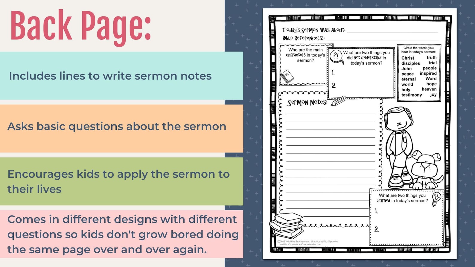 Bible Study Set for Kids, Elementary Sermon Notes, Church Worship ...