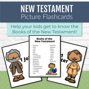 New Testament Books of the Bible Kids Flash Cards, Bible Verse Learning ...