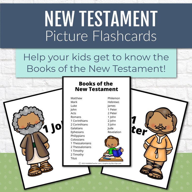 New Testament Books of the Bible Kids Flash Cards, Bible Verse Learning ...
