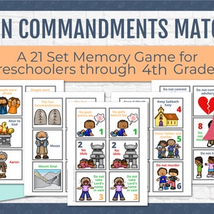 Ten Commandments Matching Game, Bible Elementary Sunday School Activity ...